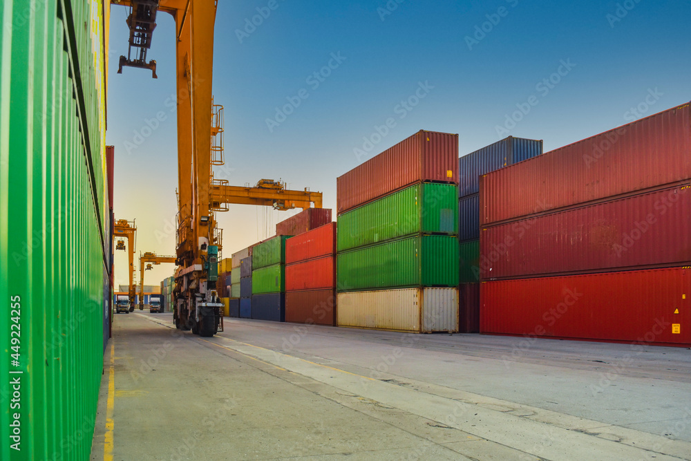 Stack of shipping container inside container yard at a seaport. Stock ...