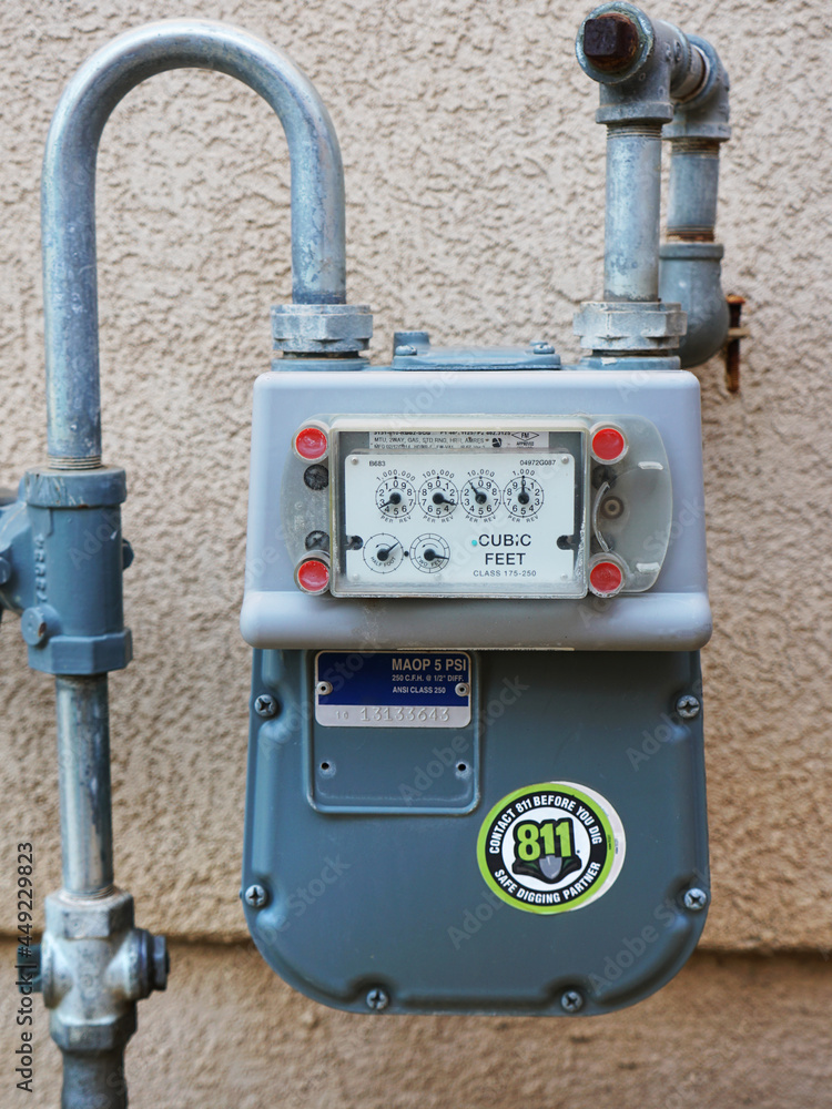 Residential Natural Gas Meter on the Side of a House Stock Photo ...