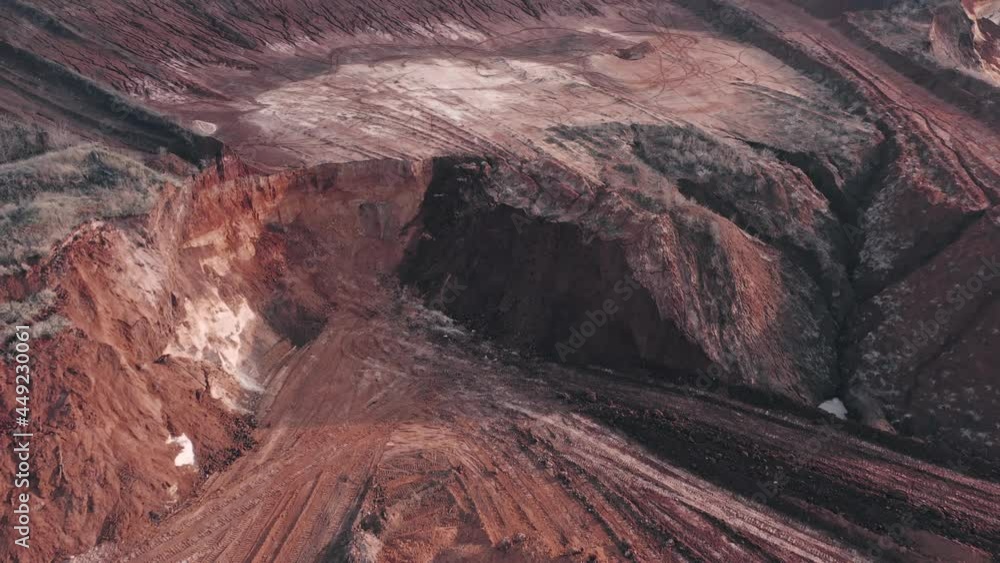 Texture of red clay in the quarry hill-side - clay landslide with ...