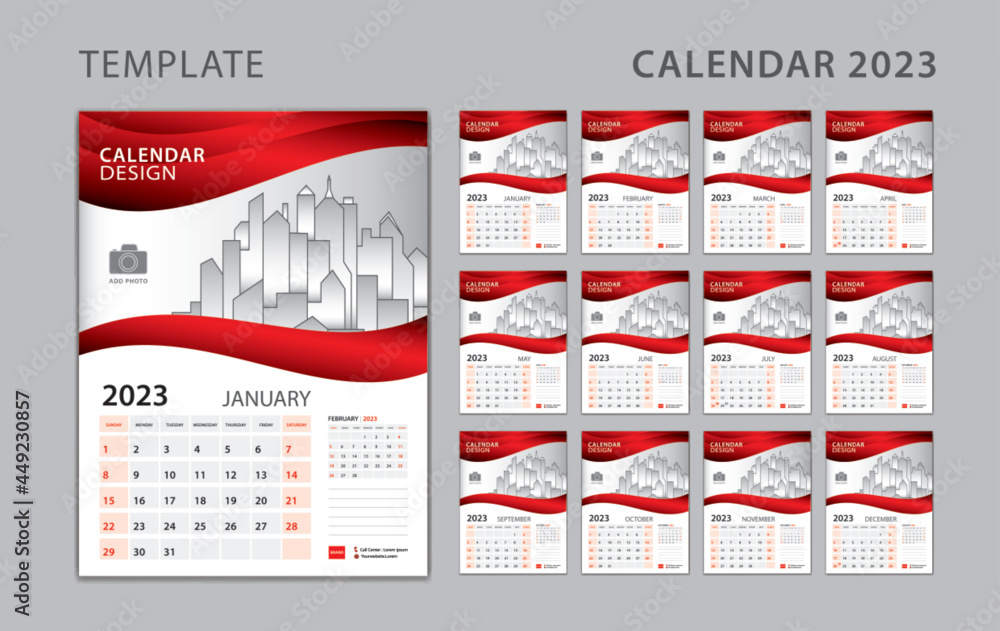 Calendar 2023 template, Wall calendar 2023 year. Set Desk Calendar ...