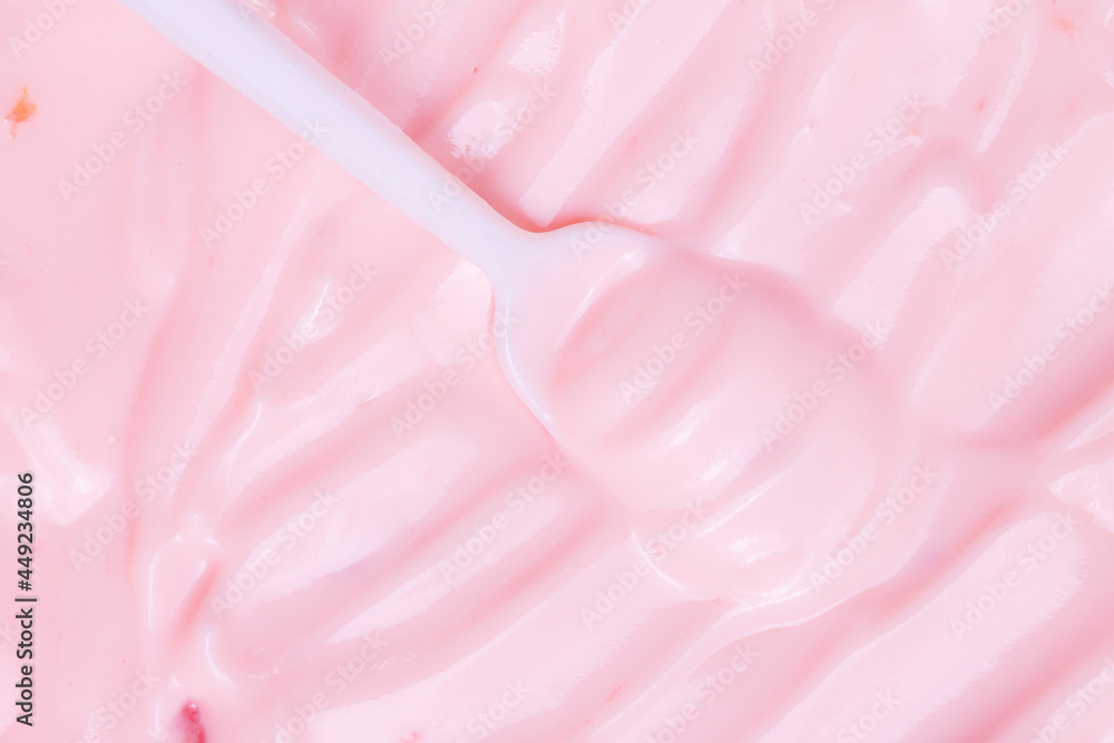 Macro Yogurt,Strawberry frozen yogurt background close up. Strawberry ...