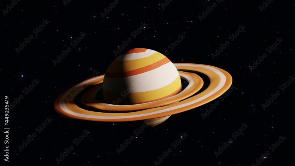 Planet saturn in cartoon style rotates. 3d planet with rotating rings ...
