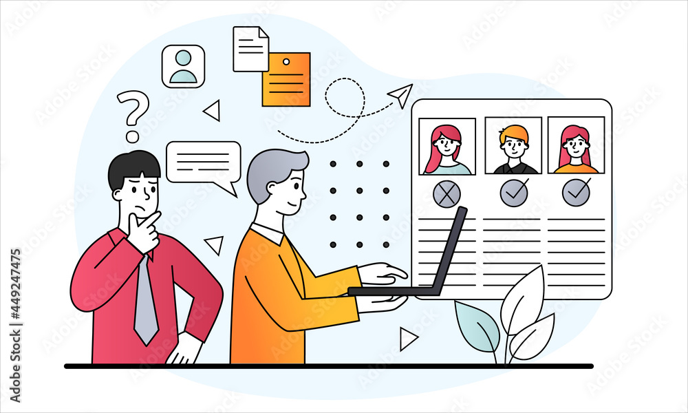 Employee selection concept. Office workers from HR department look at ...