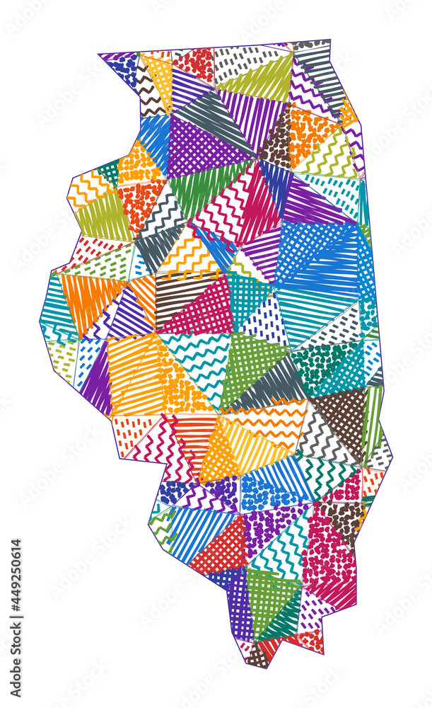 Kid style map of Illinois. Hand drawn polygons in the shape of Illinois ...