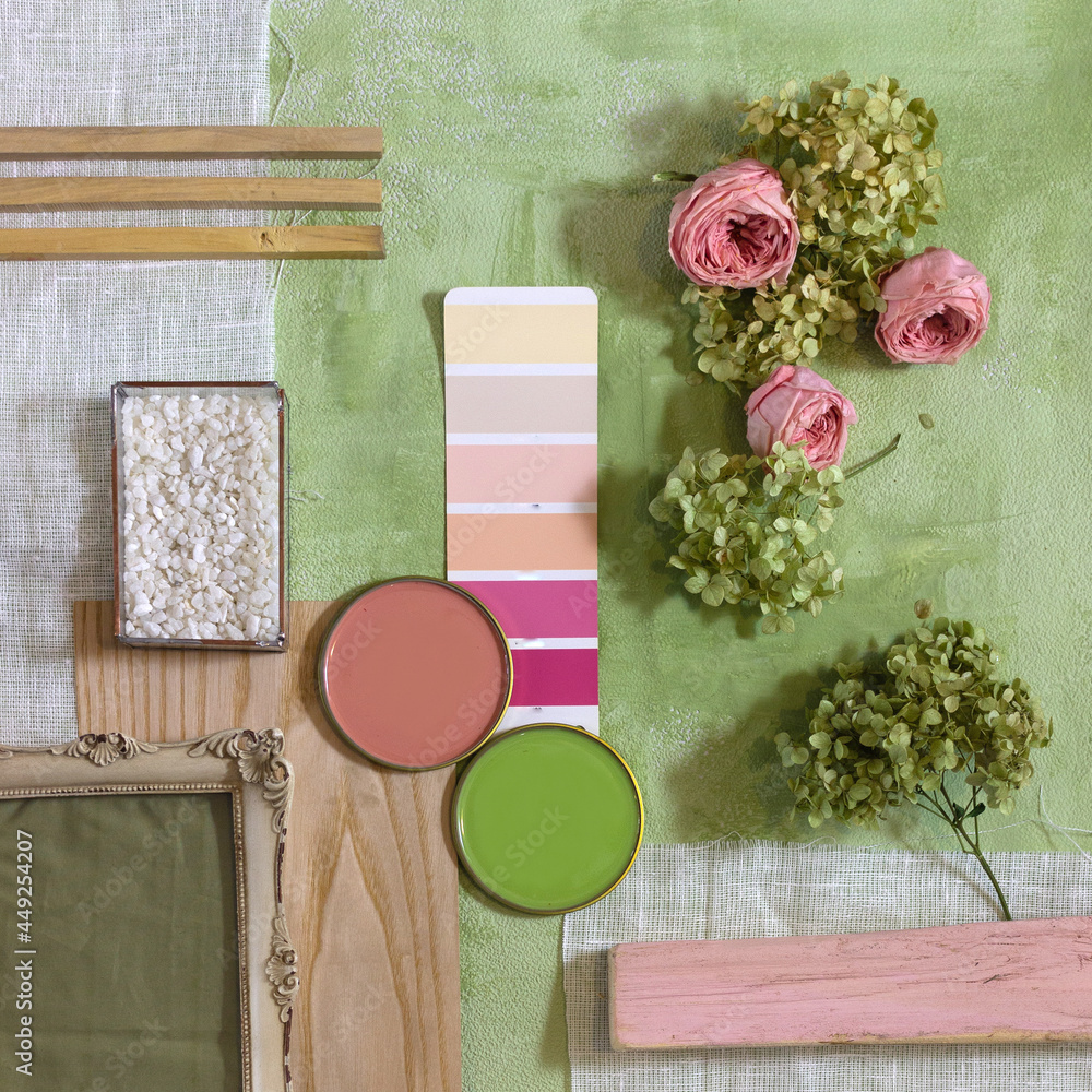 collage color palette mood board for interior design and decor Stock ...