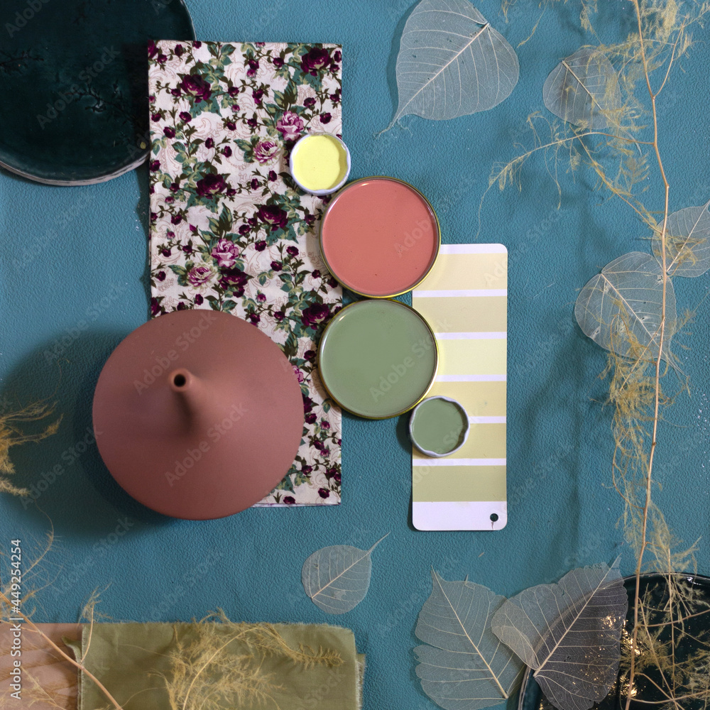 collage color palette mood board for interior design and decor Stock ...
