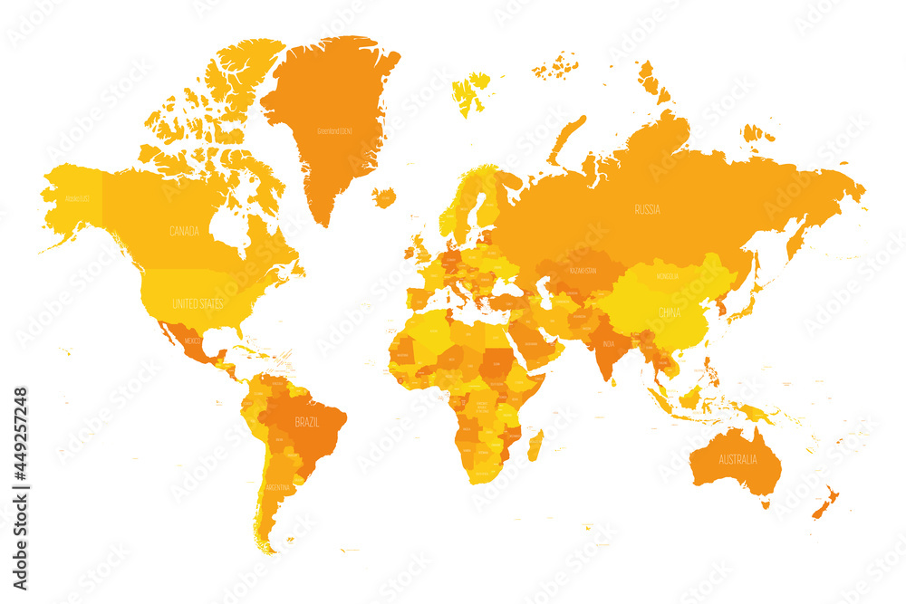 Map of World. Mercator projection. High detailed political map of ...