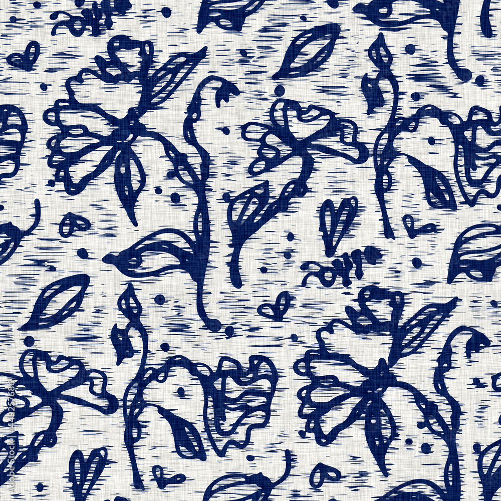 Indigo dyed fabric flower pattern texture. Seamless textile fashion ...