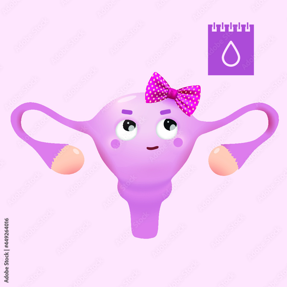 Cuterus - cute human uterus organ waits for next period. Vector cartoon ...
