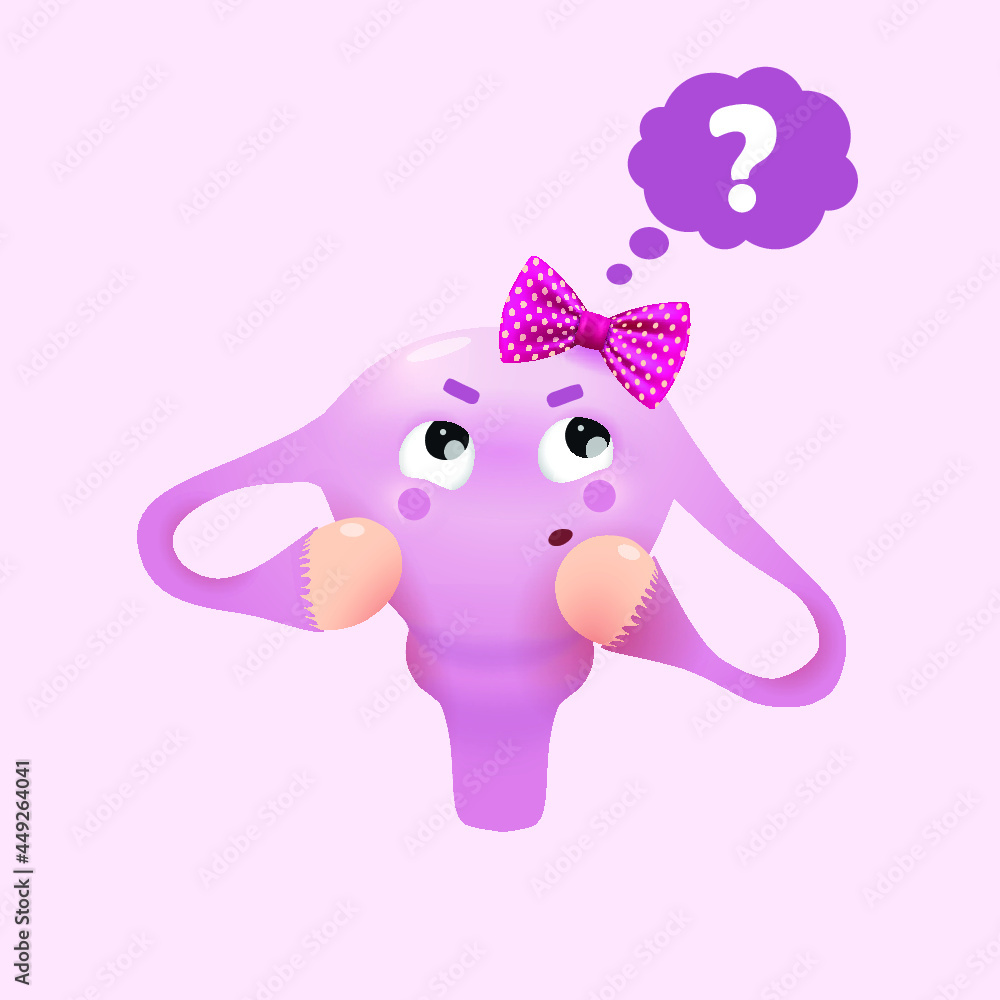 Cuterus - cute human uterus organ has a question. Vector cartoon ...