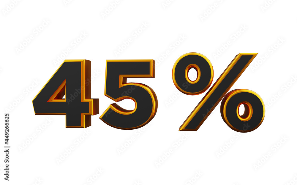 45 percent golden 3d illustration. 3D golden forty five percent font ...