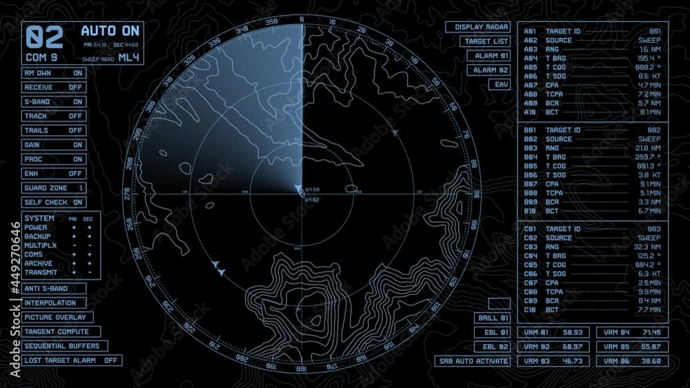 Vídeo do Stock: Realistic radar, targets fly over topographic map ...