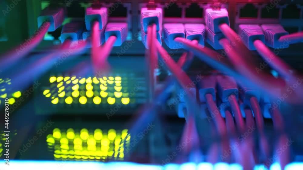 Super computer server racks in datacenter. Concept of big data storage ...