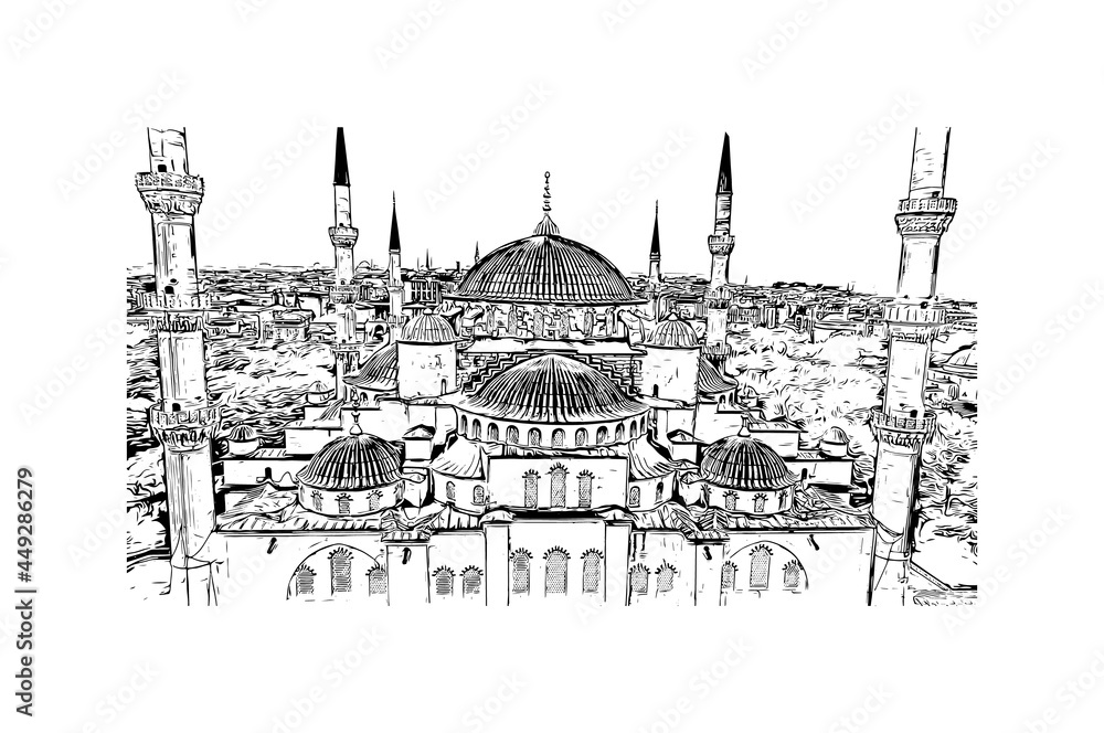 Building view with landmark of Istanbul is a major city in Turkey. Hand ...