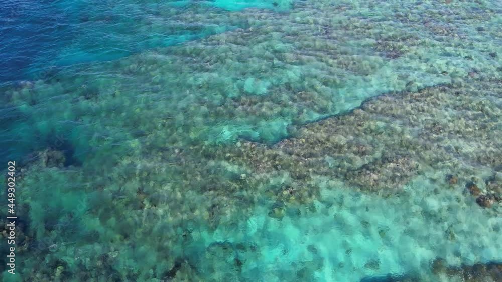 Cinematic 4k aerial shot of coral reef of Utila island in Honduras. The ...