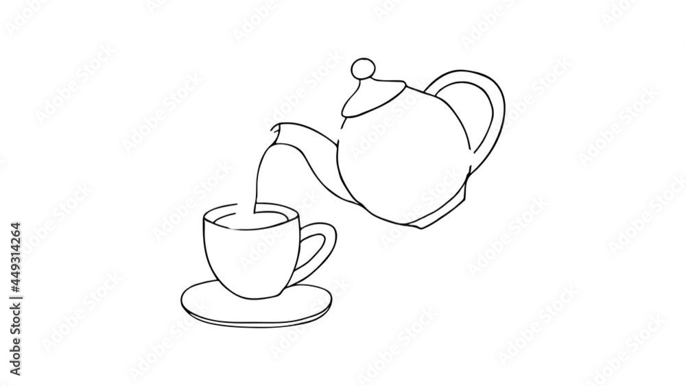 Doodle animation of teapot pouring tea into the cup. Drawing animation ...