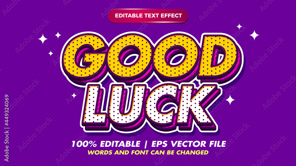 good luck pop art retro editable text effect style for old style Stock ...