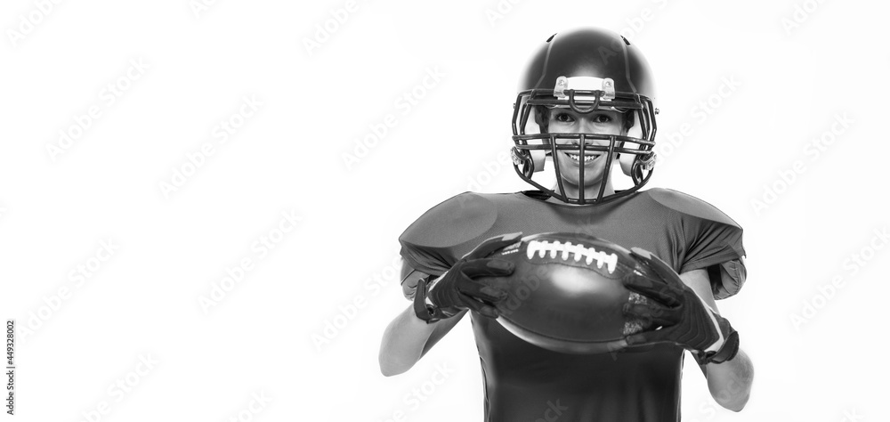 Black and white images of a sports girl in the uniform of an American ...