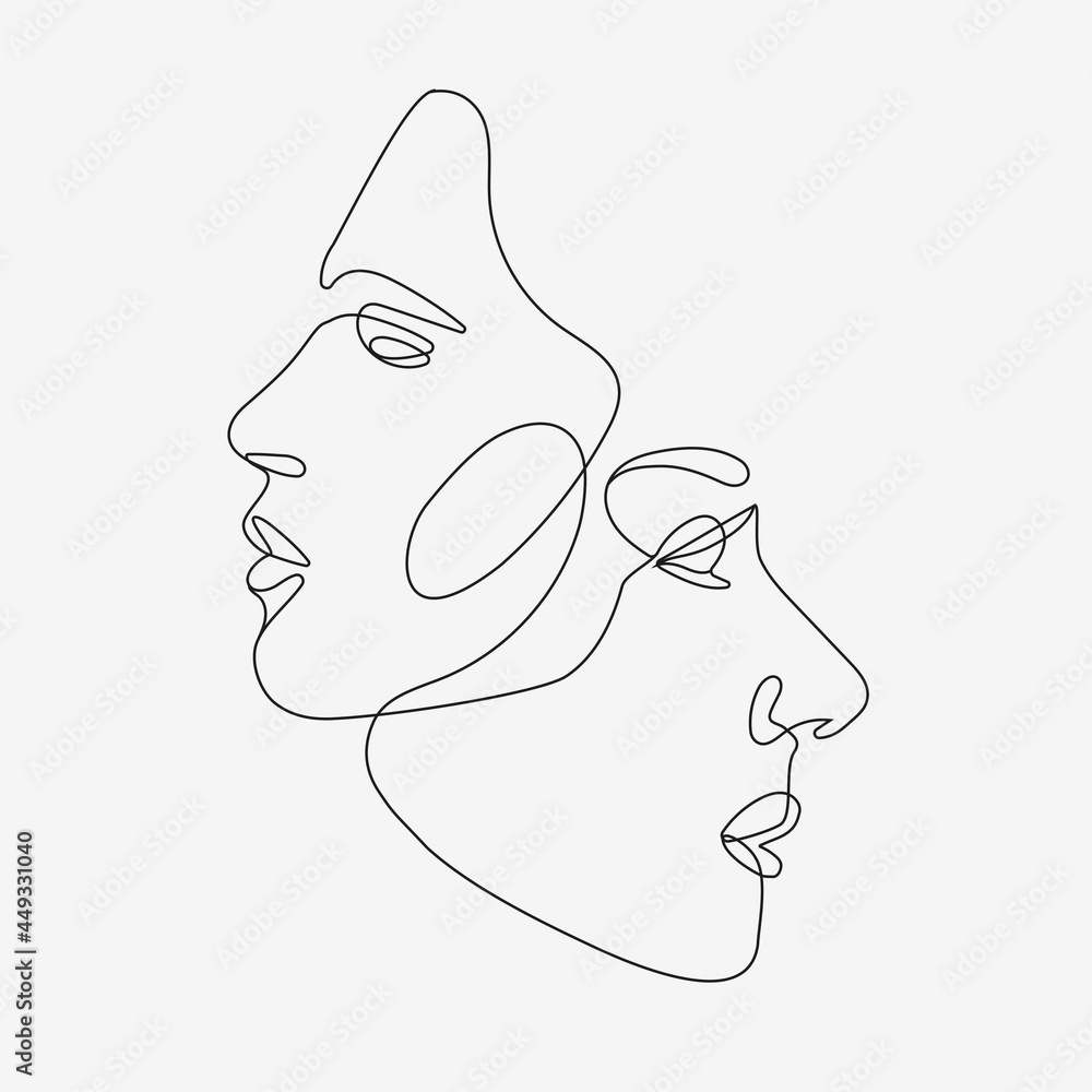 Man and Woman face composition. Line-art vector illustration. Stock ...