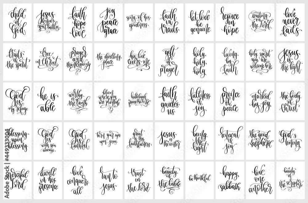 set of 50 hand lettering inscription phrases of god JESUS Christ Stock ...