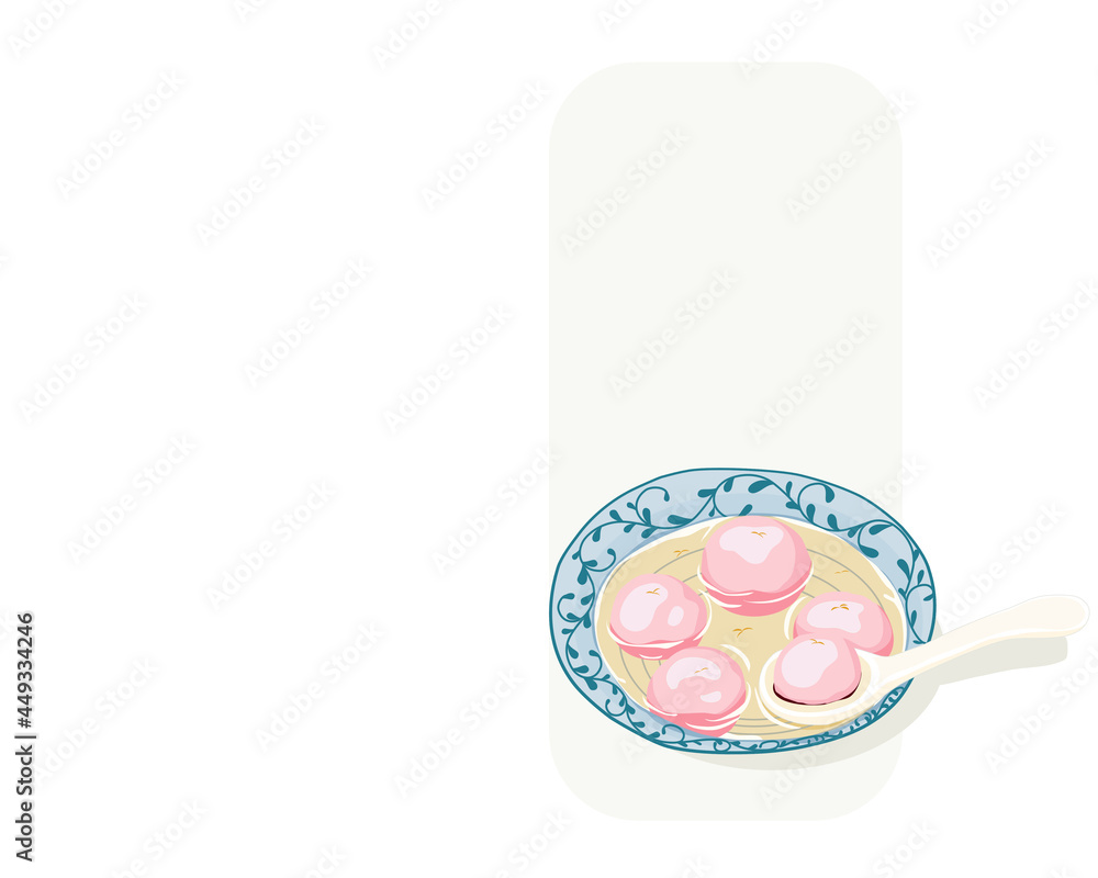 Isolated bowl of pink tang yuan or glutinous rice balls in a ...