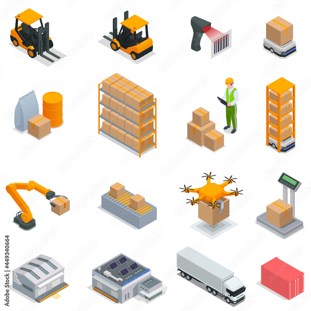 Modern Warehouse Isometric Icon Set Stock Vector | Adobe Stock