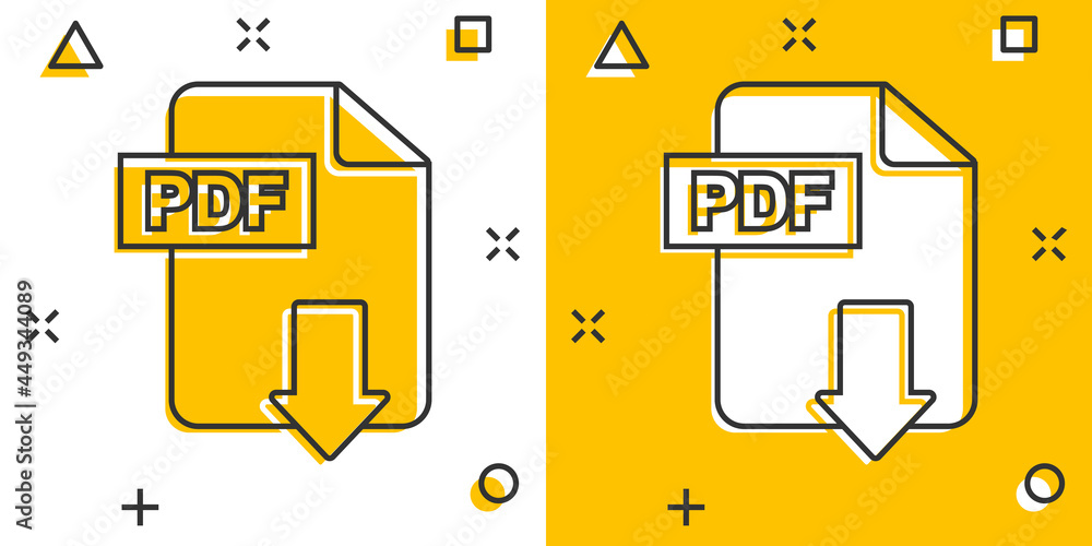 Vector cartoon PDF download icon in comic style. PDF format sign ...