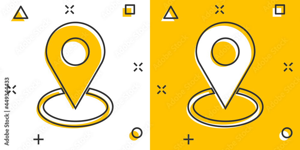 Vector cartoon pin location icon in comic style. Navigation map, gps ...