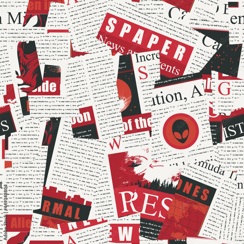 Seamless pattern with a collage of magazine and newspaper clippings on ...