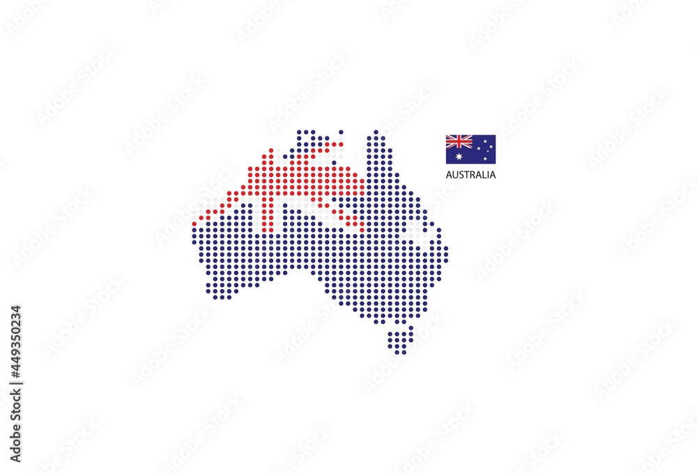 Australia map design by color of Australia flag in circle shape, White ...