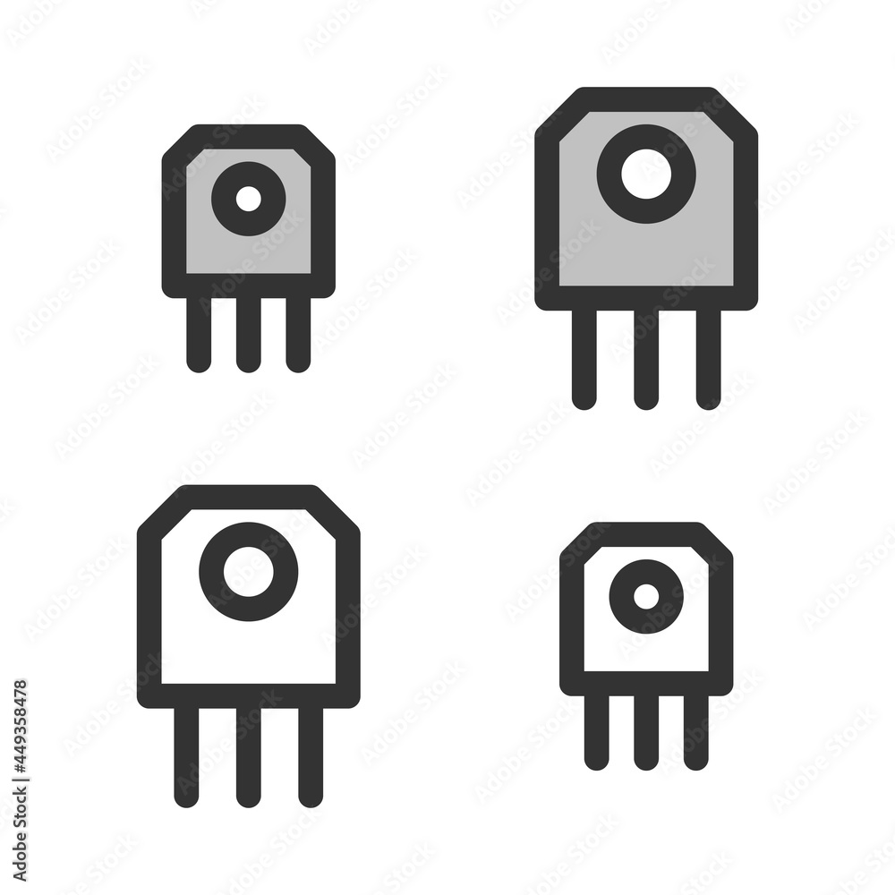 Pixel-perfect linear icon of transistor built on two base grids of 32 x ...