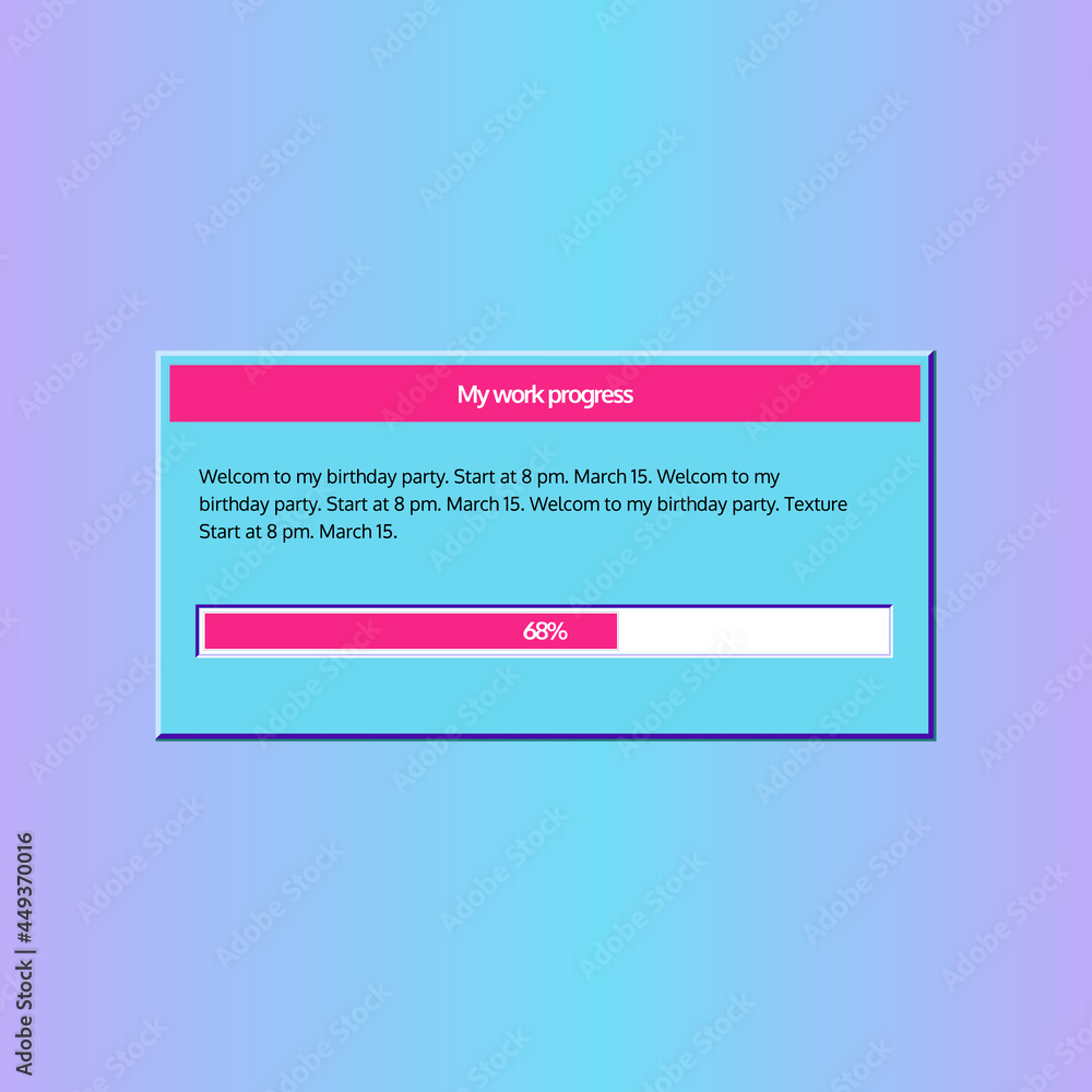 Old computer window. System message alert, neon window with icon and ...