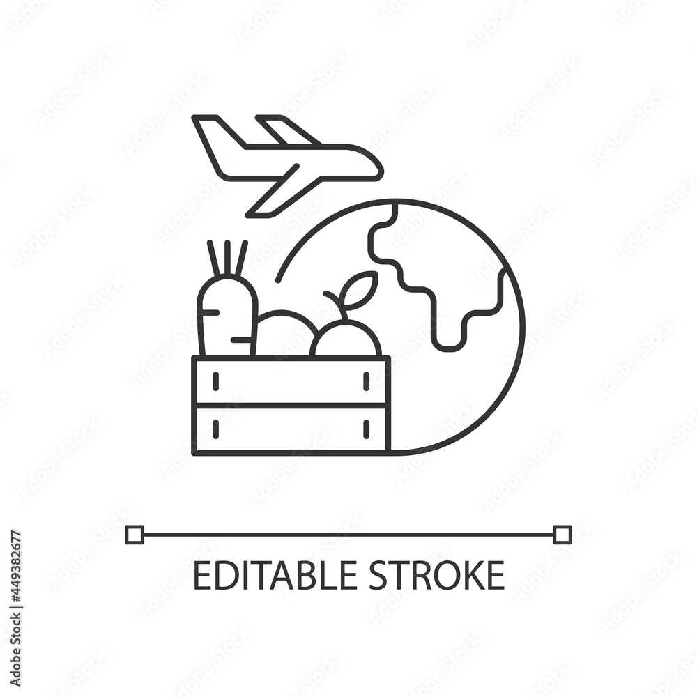 Agricultural products export linear icon. Agricultural goods delivering ...