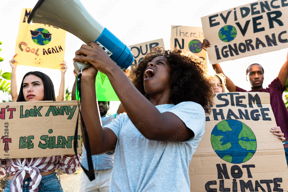 Group of activists protesting for climate change - Multiracial people ...