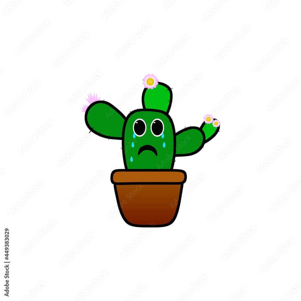 Cute green cactus that's crying alone Stock Illustration | Adobe Stock