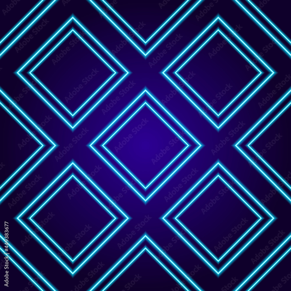 Vector seamless pattern of a NEON diamond with a blue double line. a ...