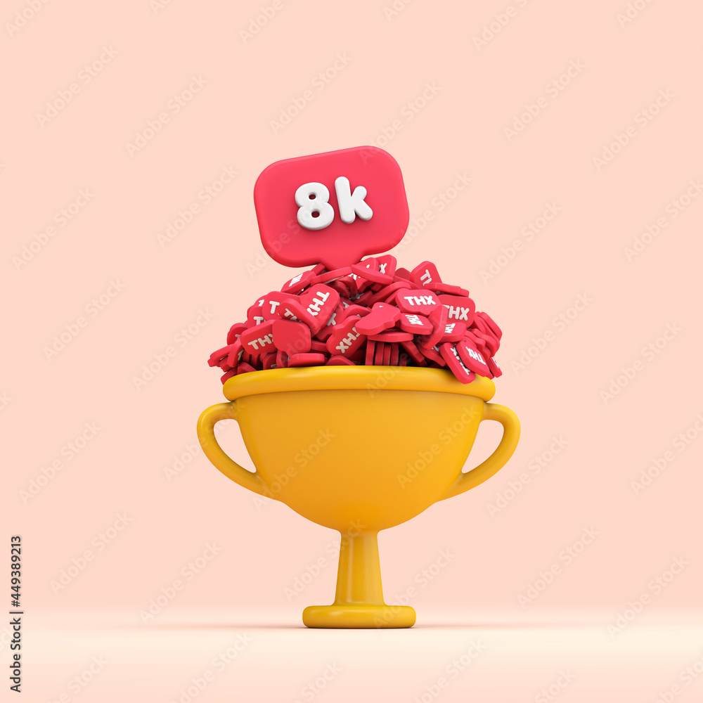 Thank you 8k social media followers celebration trophy. 3D render Stock ...