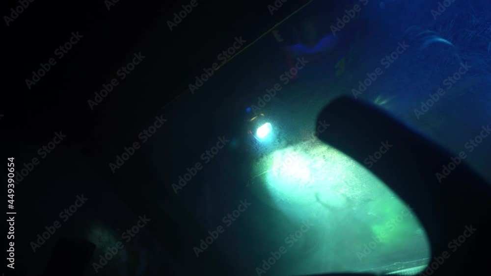 Cyberpunk future. Police officer halfman bionic cyborg shines ...