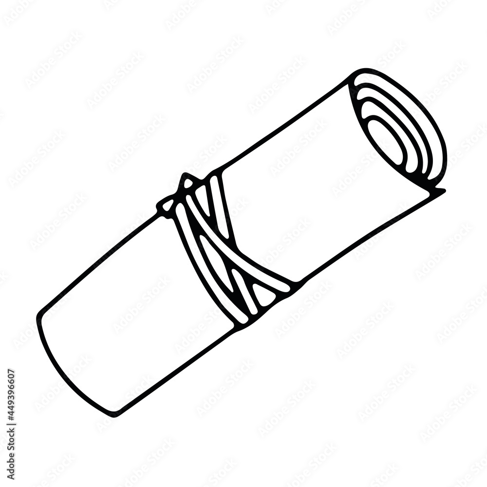 Scroll tied with a rope in doodle style. Hand drawn vector illustration ...