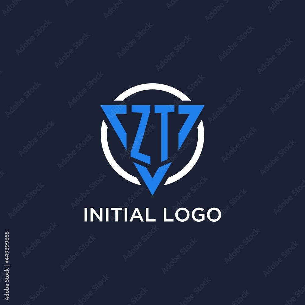 ZT monogram logo with triangle shape and circle design elements Stock ...