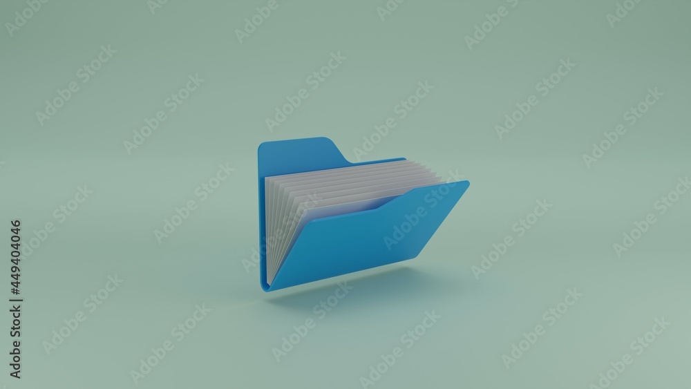 Opened archive document folder directory with white paper 3D rendering ...