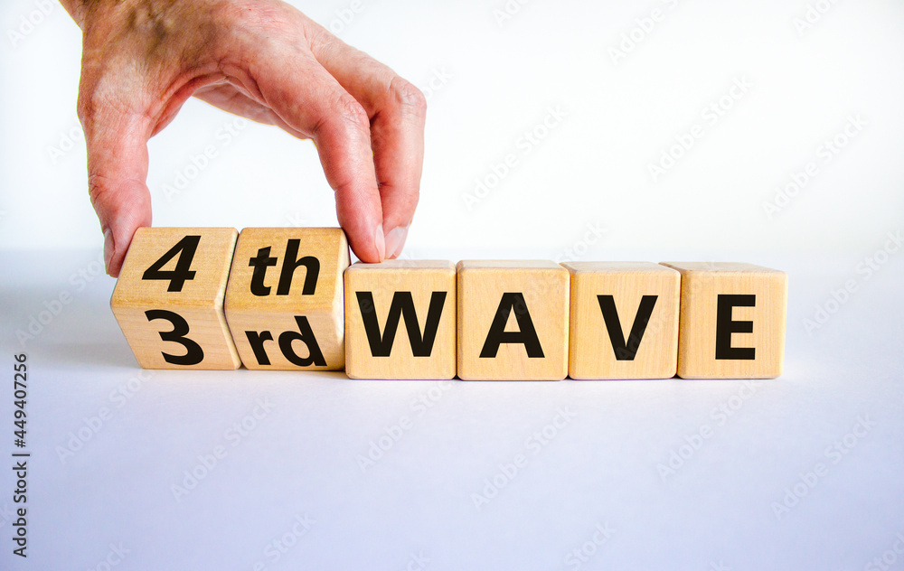 Symbol for a fourth wave of the covid-19 corona virus. Doctors turns ...