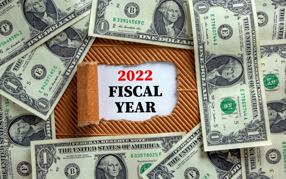 2022 fiscal new year symbol. Words '2022 fiscal year' appearing behind ...
