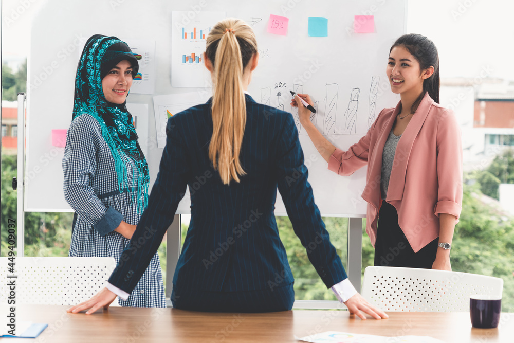 Multicultural working group. Team of businesswomen of different ...