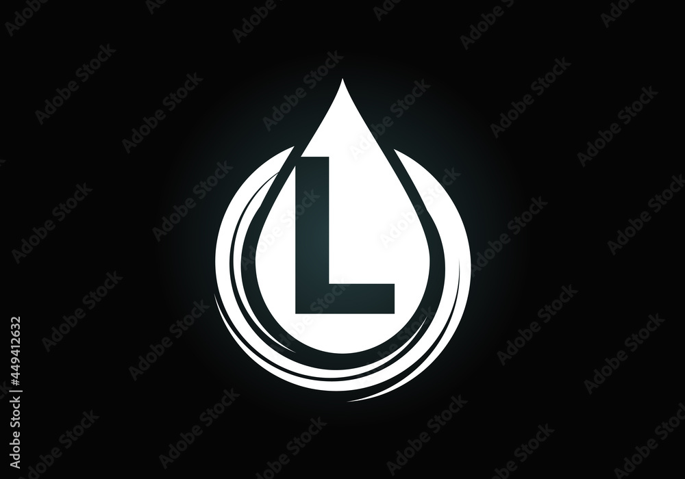 Initial L monogram alphabet with water drop in a spiral. Waterdrop logo ...