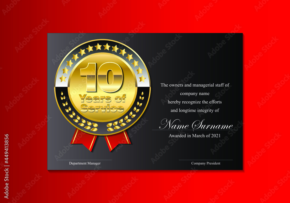 recognition certificate, serving the company for 20 years. Stock Vector ...
