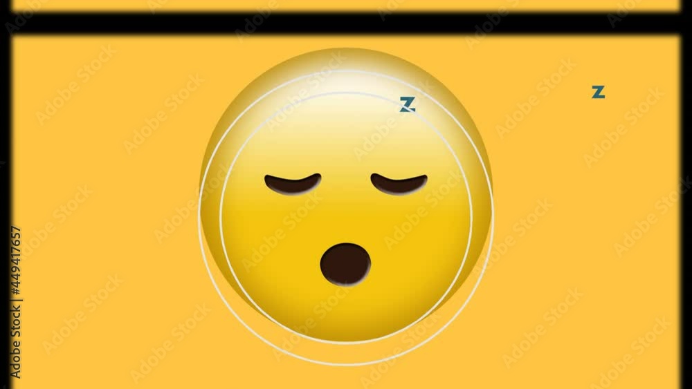 Digital animation of film reel effect over sleepy face emoji on yellow ...