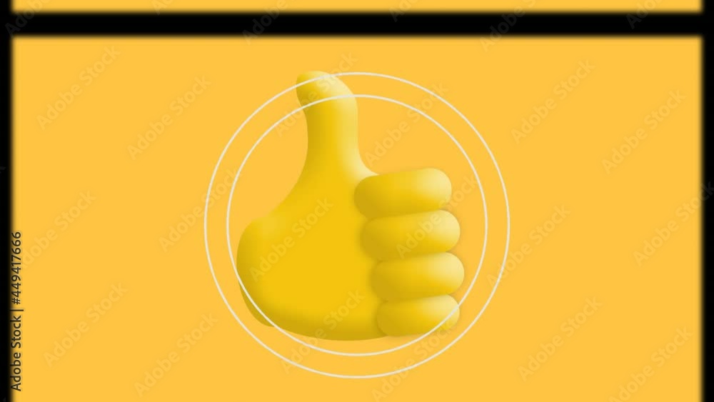 Digital animation of film reel effect over thumbs up emoji icon on ...
