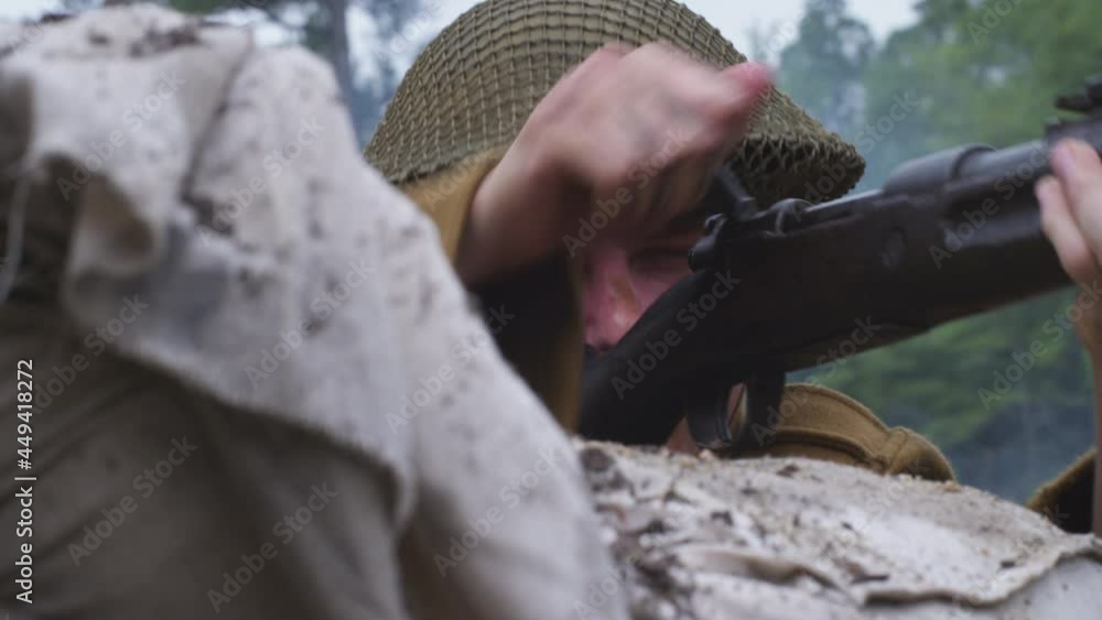 World War 1 British soldier repeatedly firing bolt action rifle on the ...
