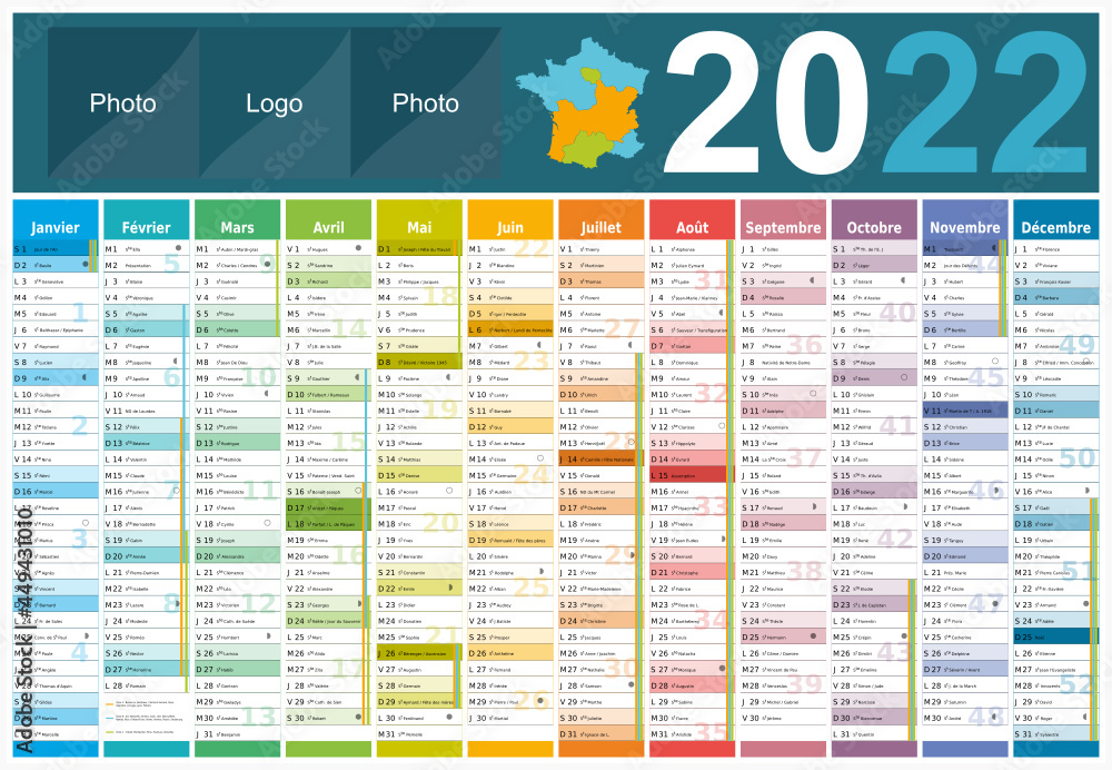 Calendrier 2022 12 mois avec vacances scolaires officielles au format ...